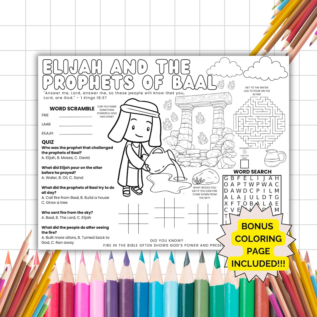Elijah and the Prophets of Baal Activity Placemat, Coloring Page ...