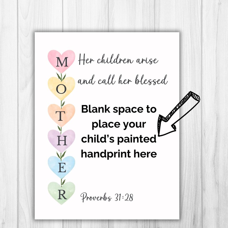 Mothers Day Bible Craft, Printable Mom Handprint Art, Christian Sunday ...
