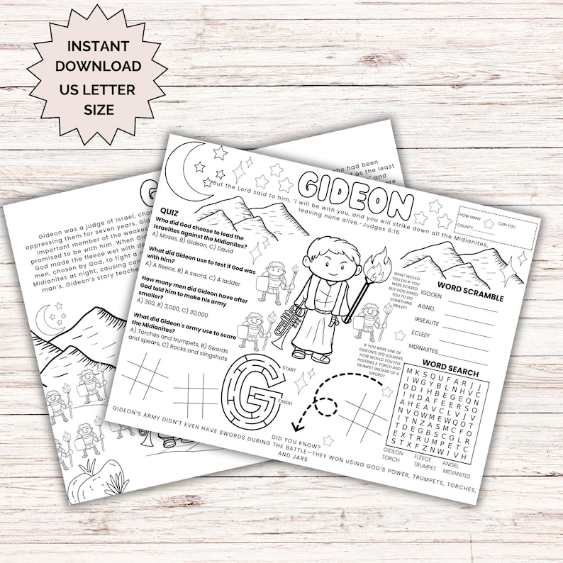Gideon Activity Placemat, Bible Activity Placemat, Sunday School, Kids ...