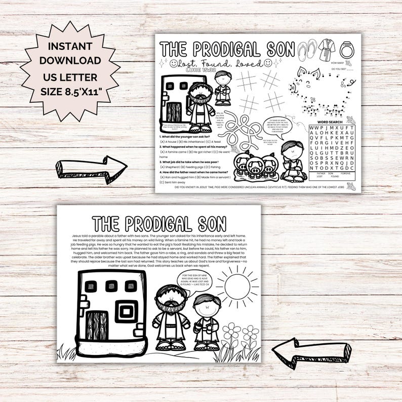 The Prodigal Son Activity Placemat, the Parables of Jesus Coloring Page ...