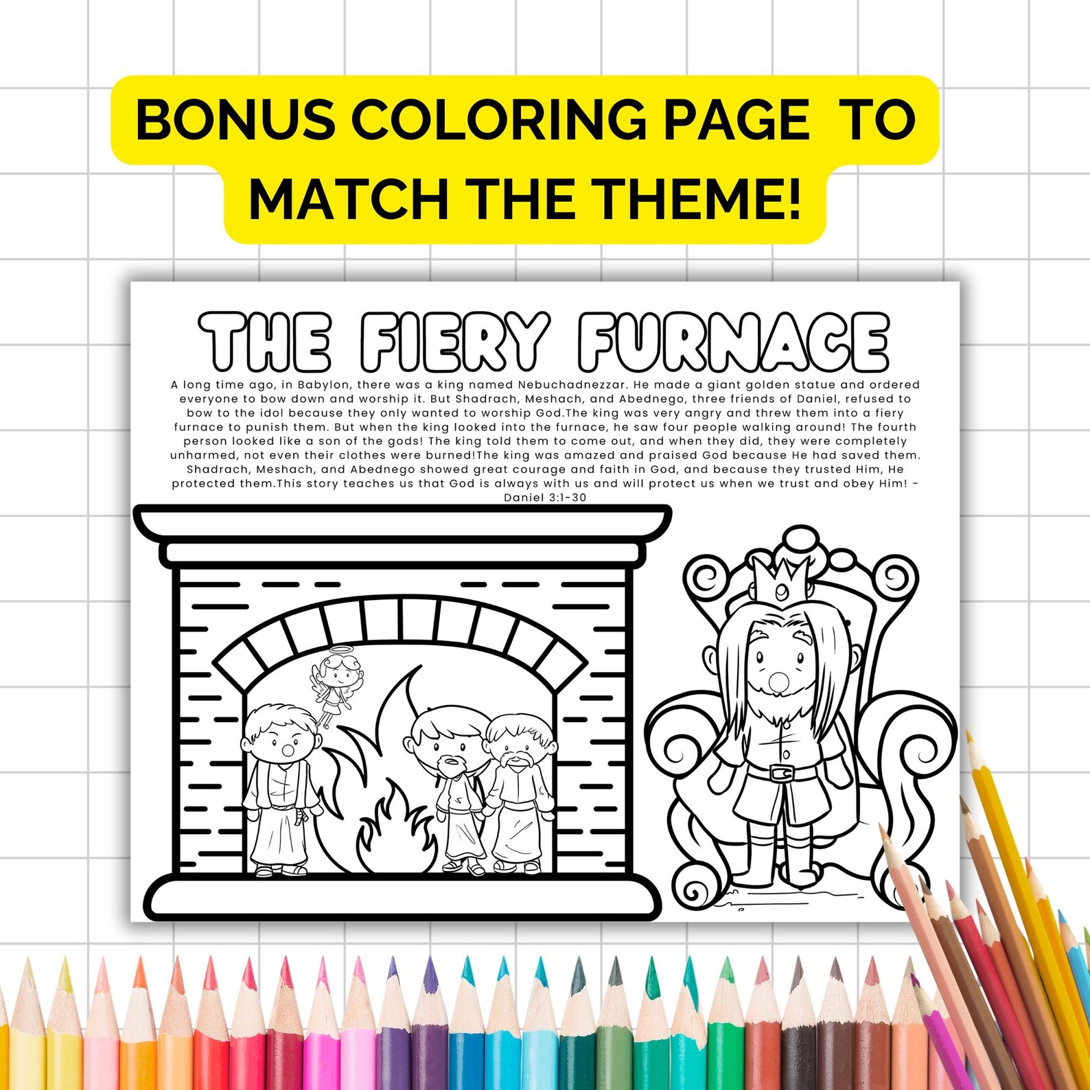 Fiery Furnace Activity Placemat, Story of Shadrach, Meshach Abednego ...