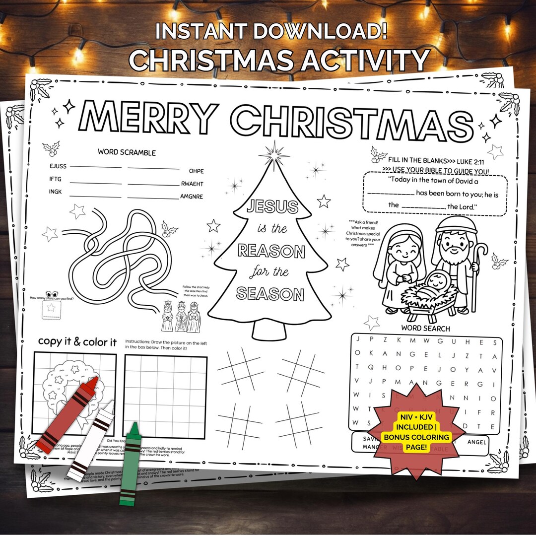 Christmas Activity Placemat for Kids, Nativity Activity for Children ...
