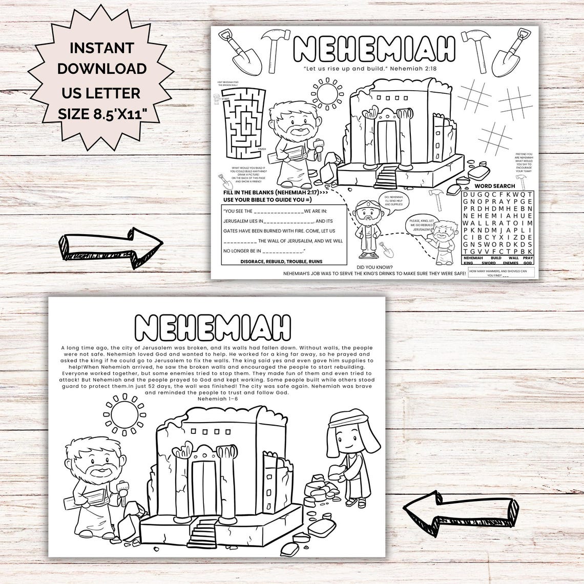 Nehemiah Activity Placemat, Bible Story Coloring Activity, Sunday ...