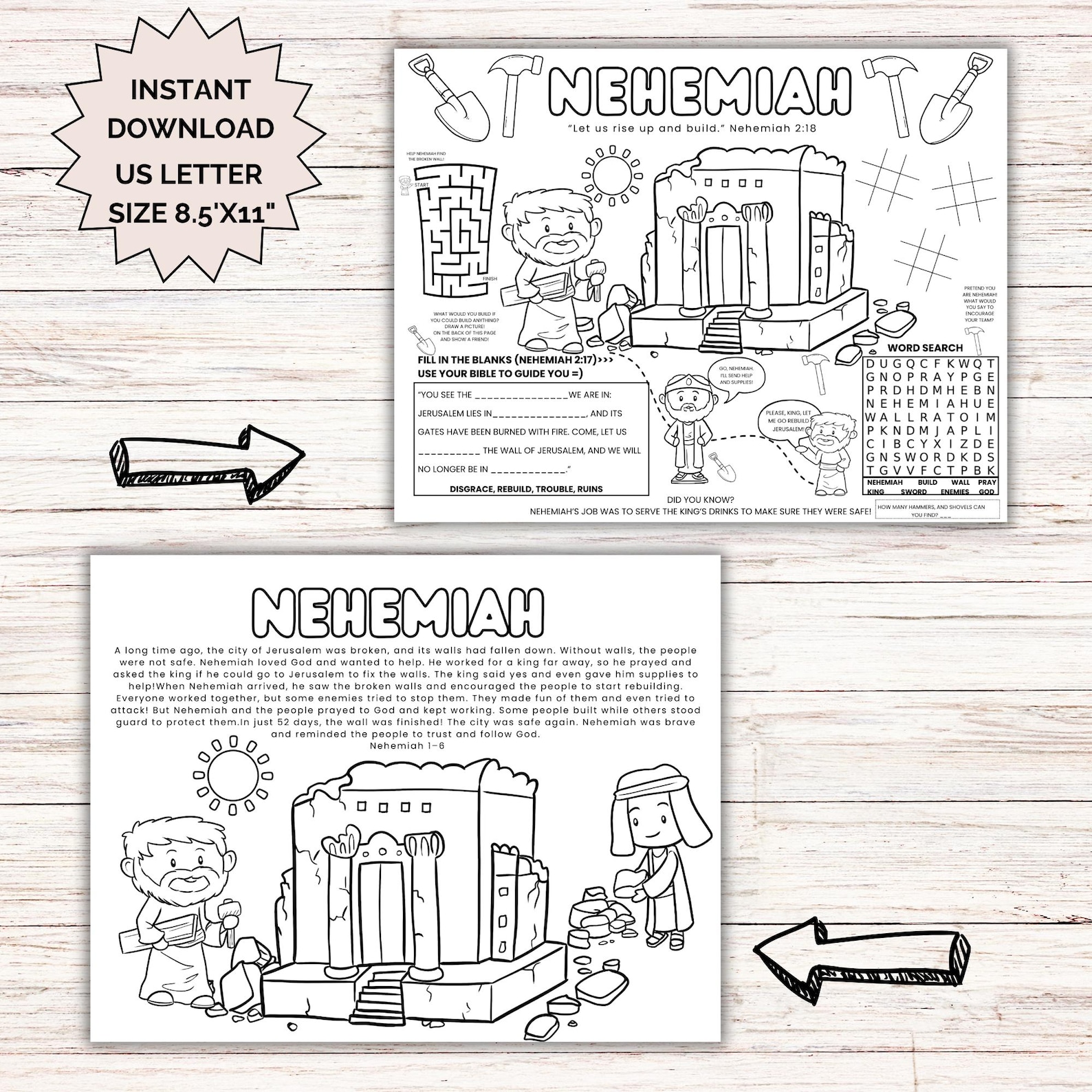 Nehemiah Activity Placemat, Bible Story Coloring Activity, Sunday ...