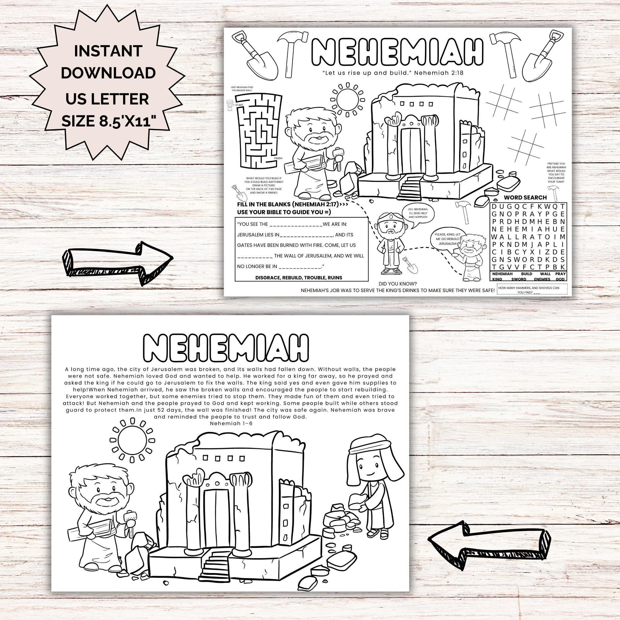Nehemiah Activity Placemat, Bible Story Coloring Activity, Sunday ...