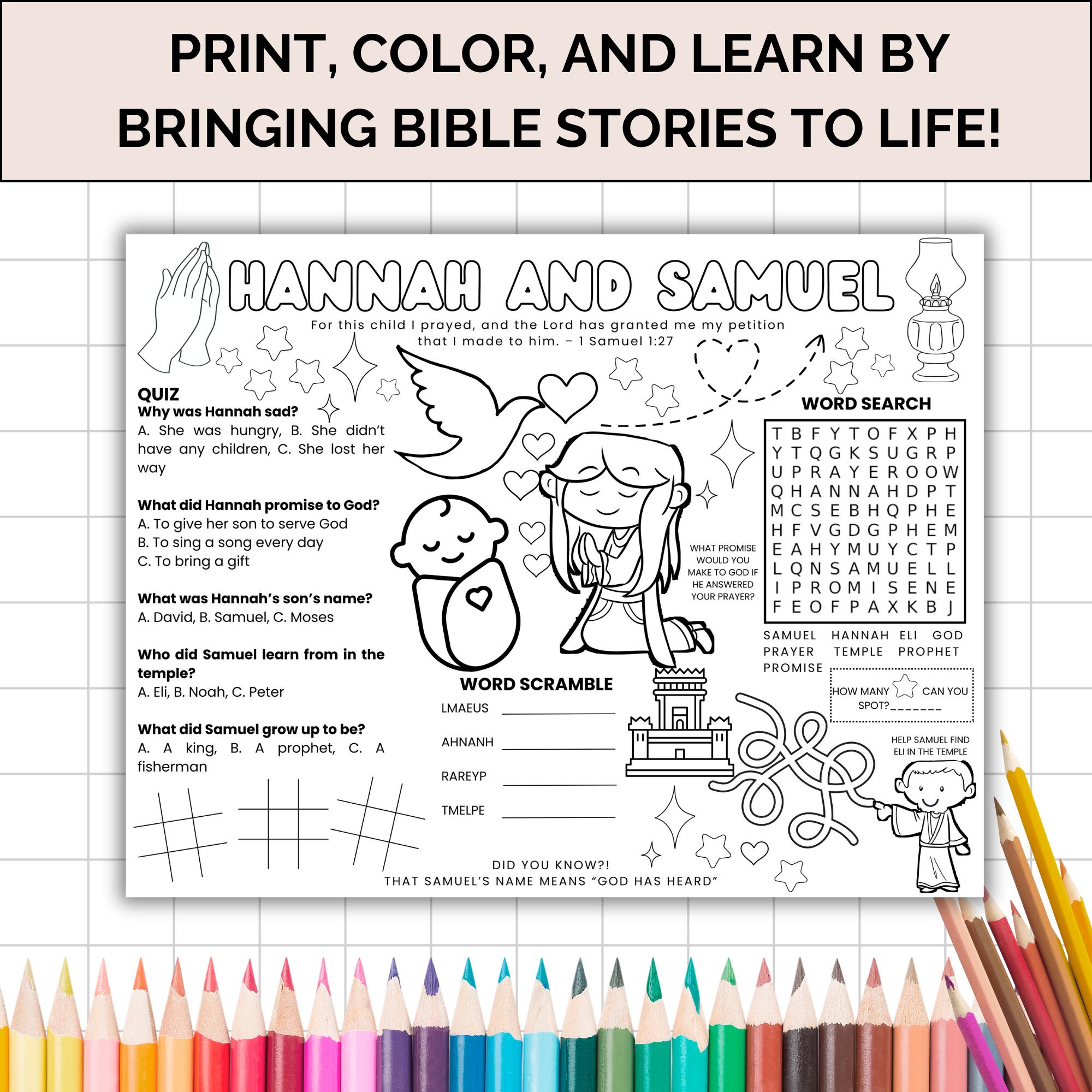 Hannah and Samuel Placemat Activity, Christian Coloring Page, Sunday ...