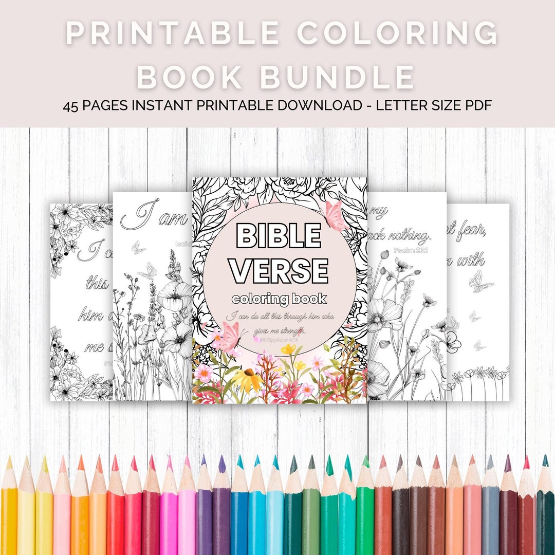 Chrisitan Coloring Book Printable, Bible Verse Coloring Pages Bundle ...