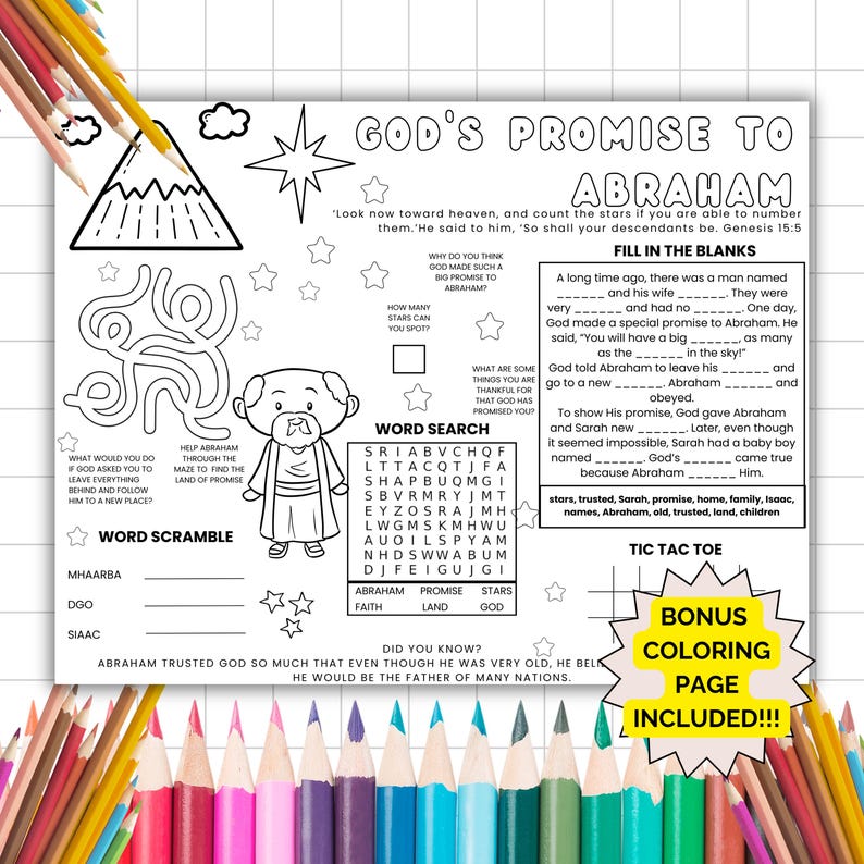Abraham Printable Placemat Activity, Old Testament Coloring Page, Bible ...