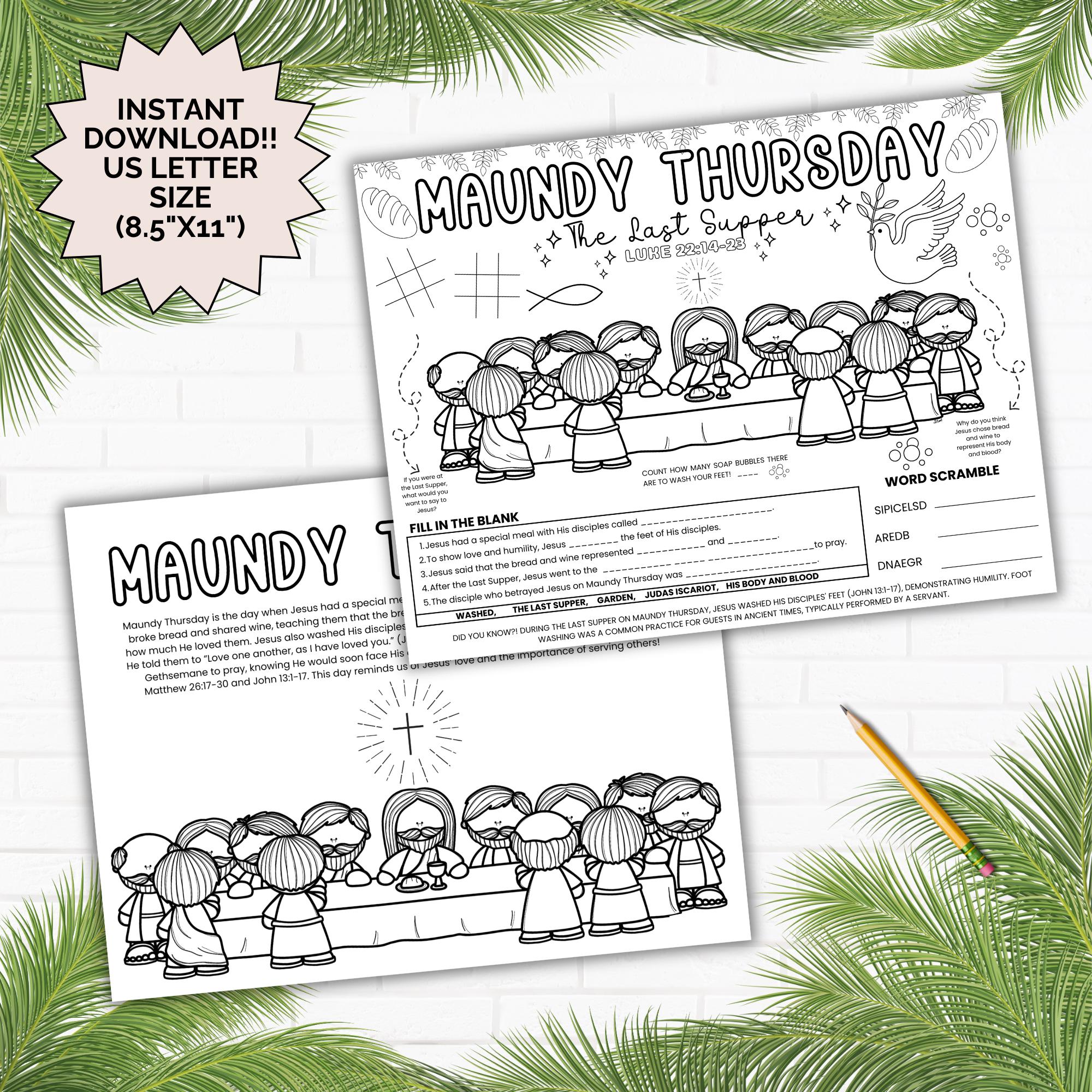 Maundy Thursday Placemat Activity, Holy Week Easter Craft, the Last ...