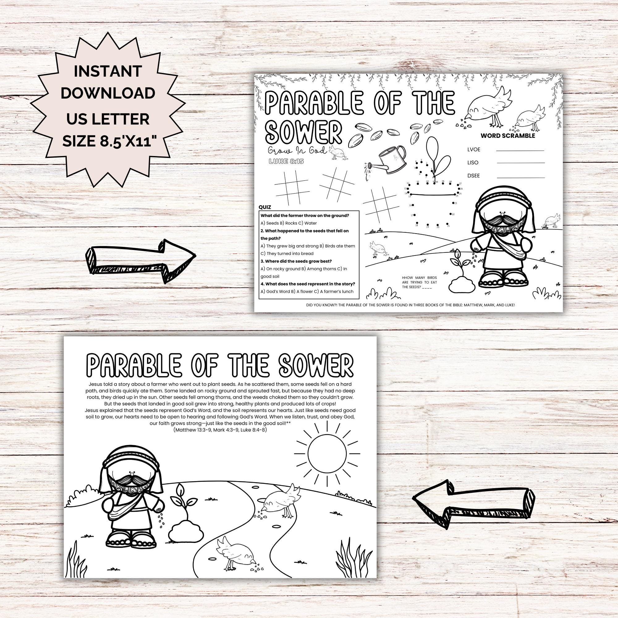 Parable of the Sower Activity Placemat, the Parables of Jesus Coloring ...