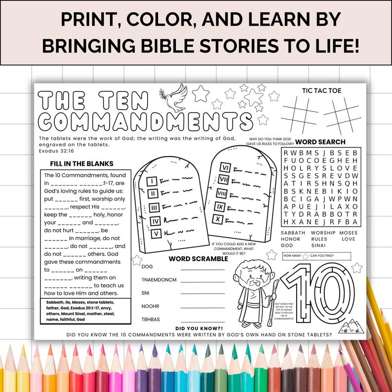 The 10 Commandments Activity Placemat Sheet, Old Testament Sunday ...