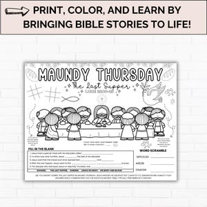 Maundy Thursday Placemat Activity, Holy Week Easter Craft, the Last ...