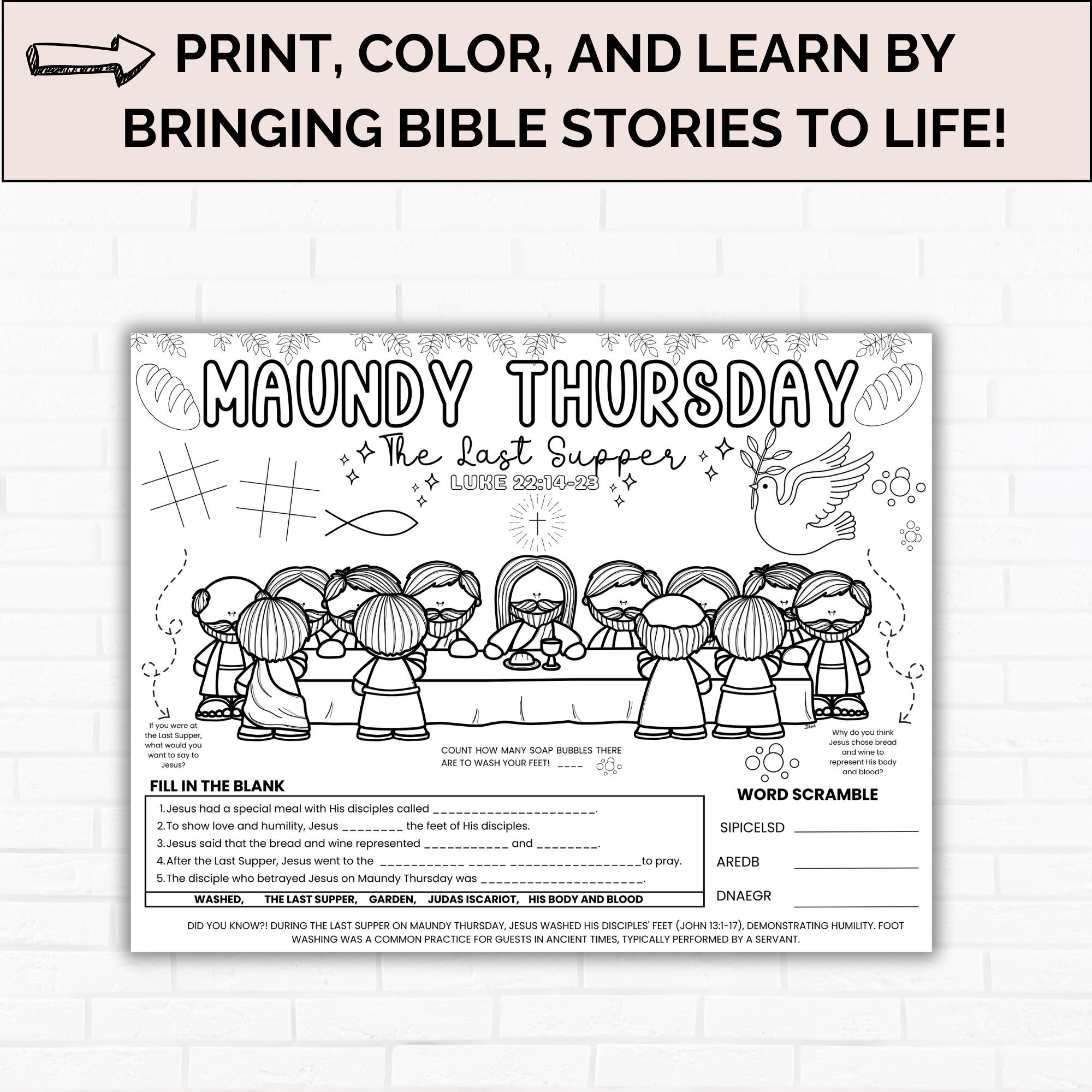 Maundy Thursday Placemat Activity, Holy Week Easter Craft, the Last ...