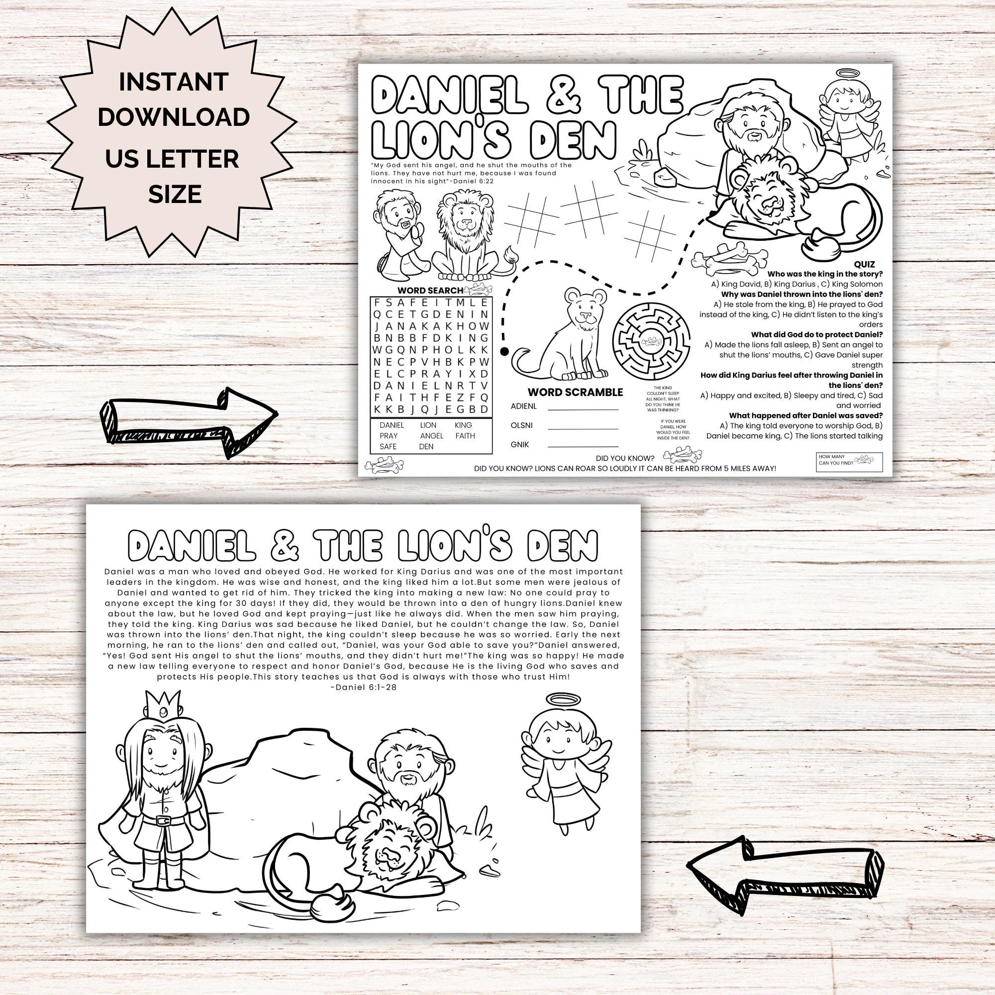 Daniel and the Lions Den Activity Placemat, Christian Homeschool ...