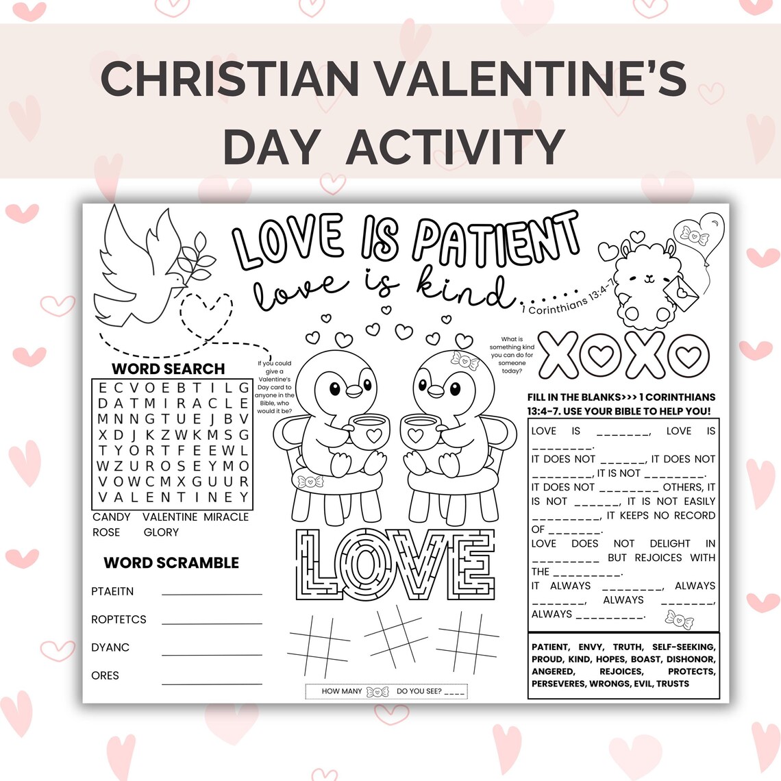 1 Corinthians 13 Placemat Valentines Day Activity, Sunday School ...