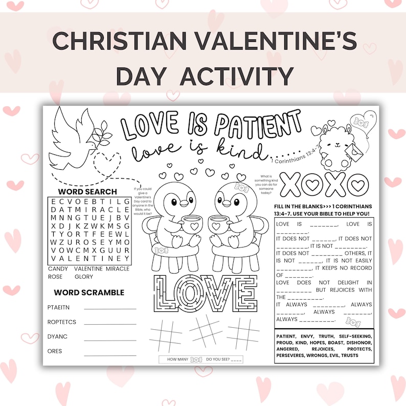 1 Corinthians 13 Placemat Valentines Day Activity, Sunday School ...