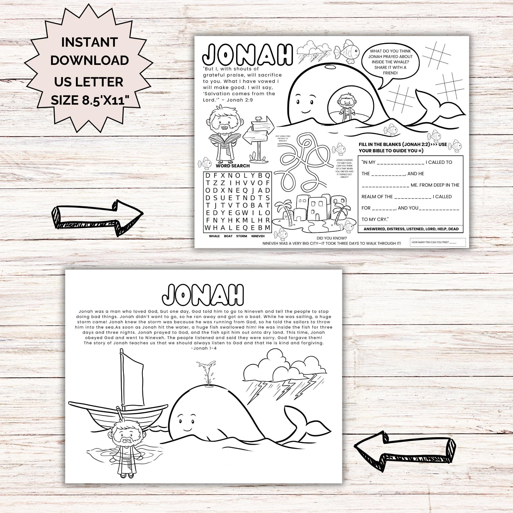 Jonah and the Whale Activity Placemat, Bible Story Coloring Activity ...