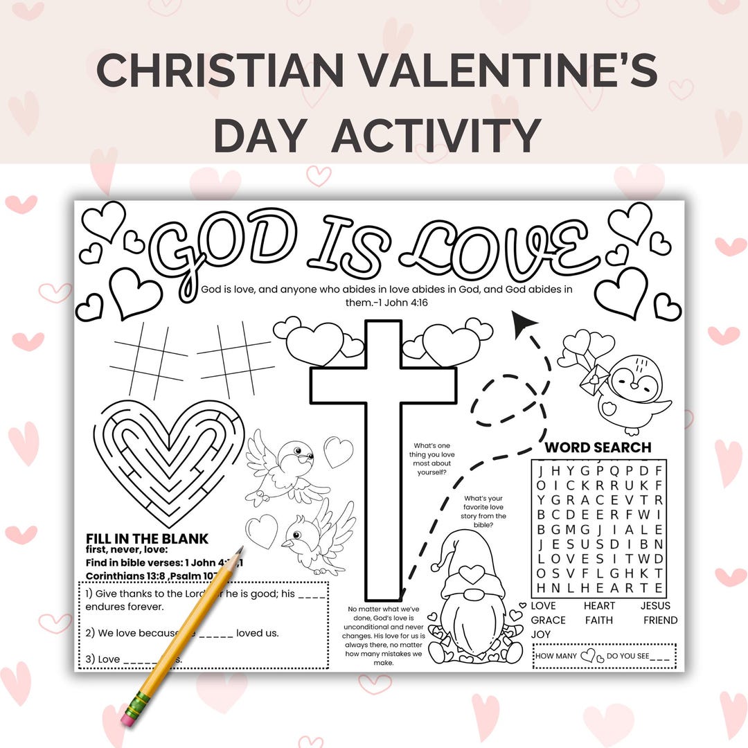 Printable Christian Valentines Day Placemat Activity, God is Love ...