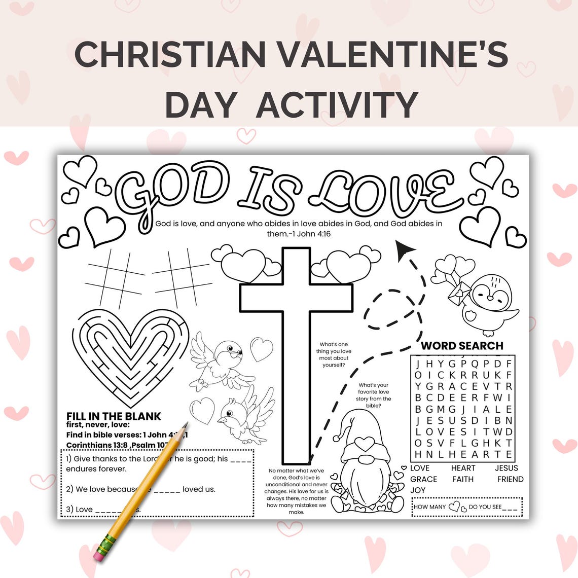 Printable Christian Valentines Day Placemat Activity, God is Love ...