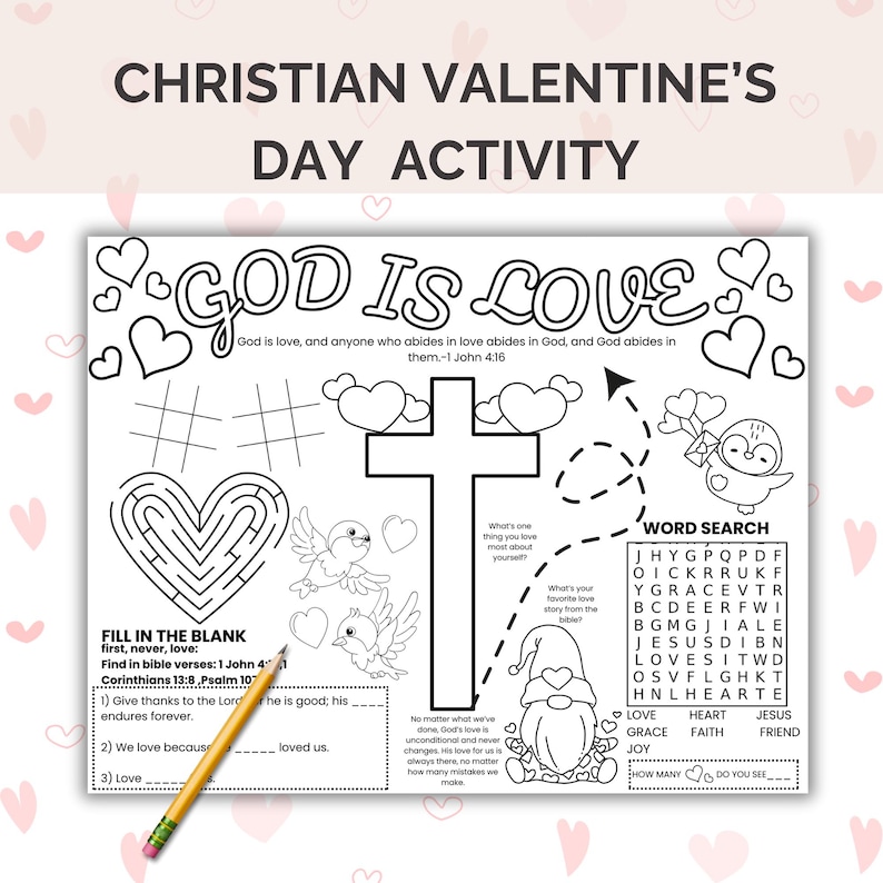 Printable Christian Valentines Day Placemat Activity, God is Love ...