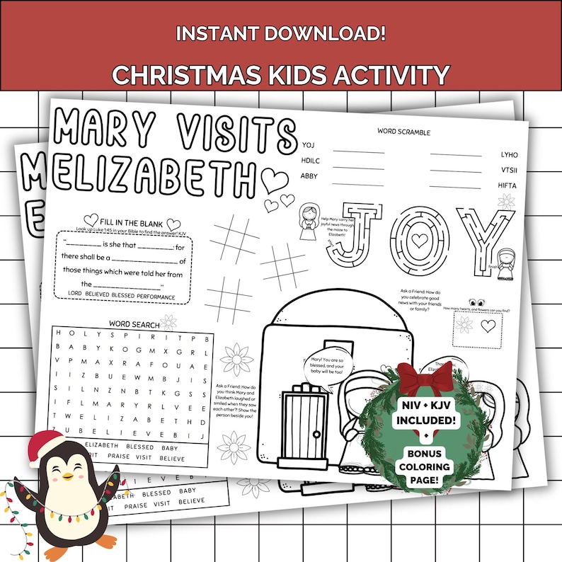 Mary Visits Elizabeth Activity Sheet, Bible Activity Placemat for ...