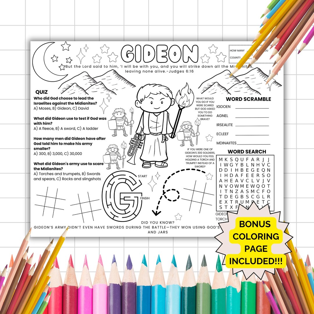 Gideon Activity Placemat, Bible Activity Placemat, Sunday School, Kids ...