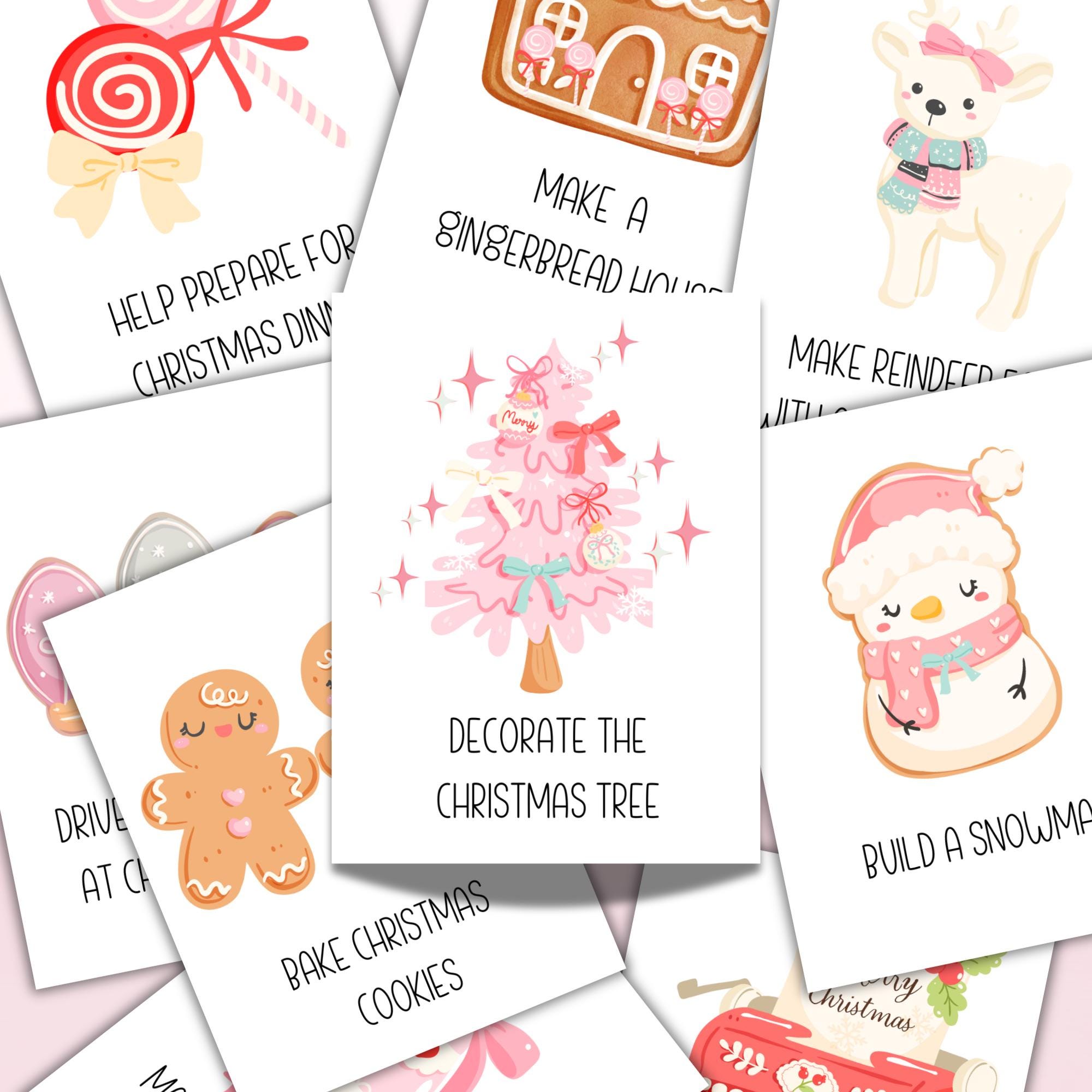 30 Editable Christmas Advent Activity Cards, Preppy Pink Christmas ...