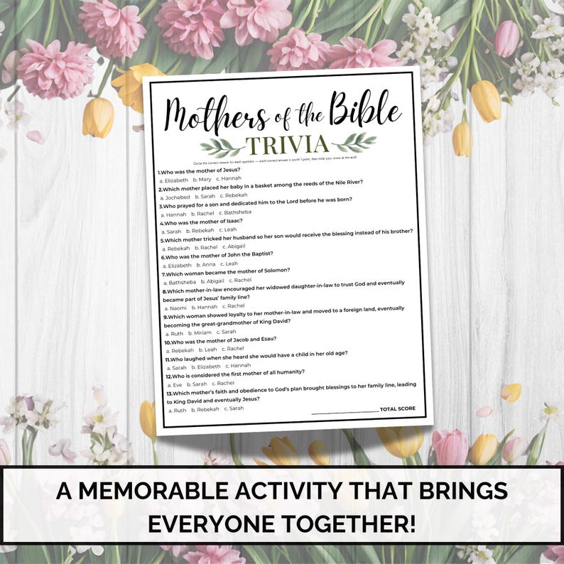 Mothers of the Bible Trivia Game, Mother's Day Bible Quiz for Kids ...