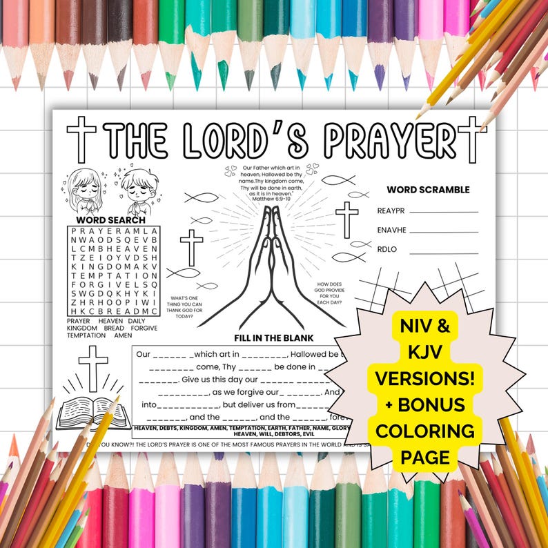 The Lord's Prayer Activity Placemat, Bible Coloring,bible Study Guide ...