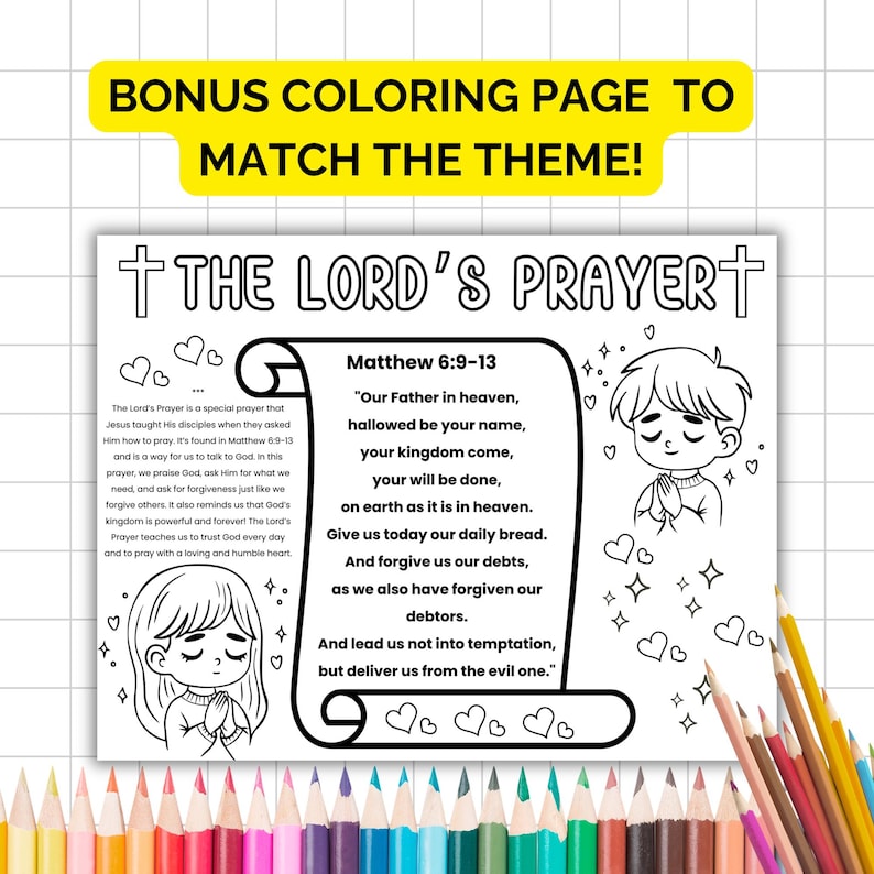 The Lord's Prayer Activity Placemat, Bible Coloring,bible Study Guide ...