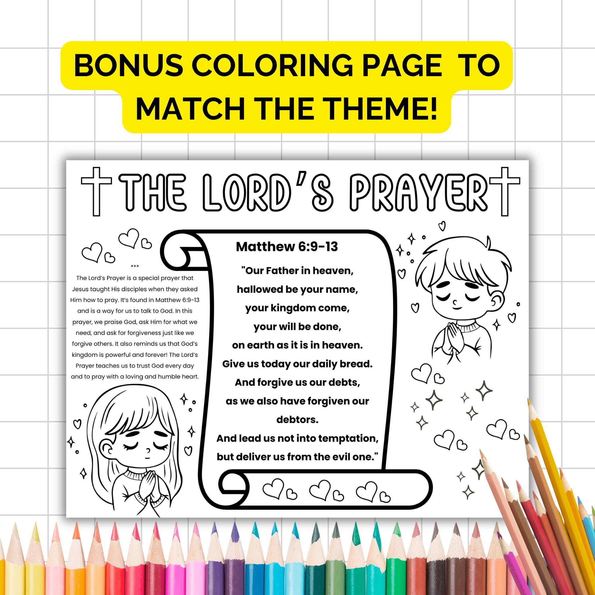 The Lord's Prayer Activity Placemat, Bible Coloring,bible Study Guide ...
