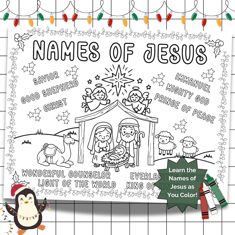 Names of Jesus Coloring Page, Christian Advent Bible Coloring Sheet ...