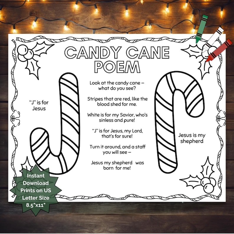 Candy Cane Poem Coloring Page, Legend of the Candy Cane Activity ...