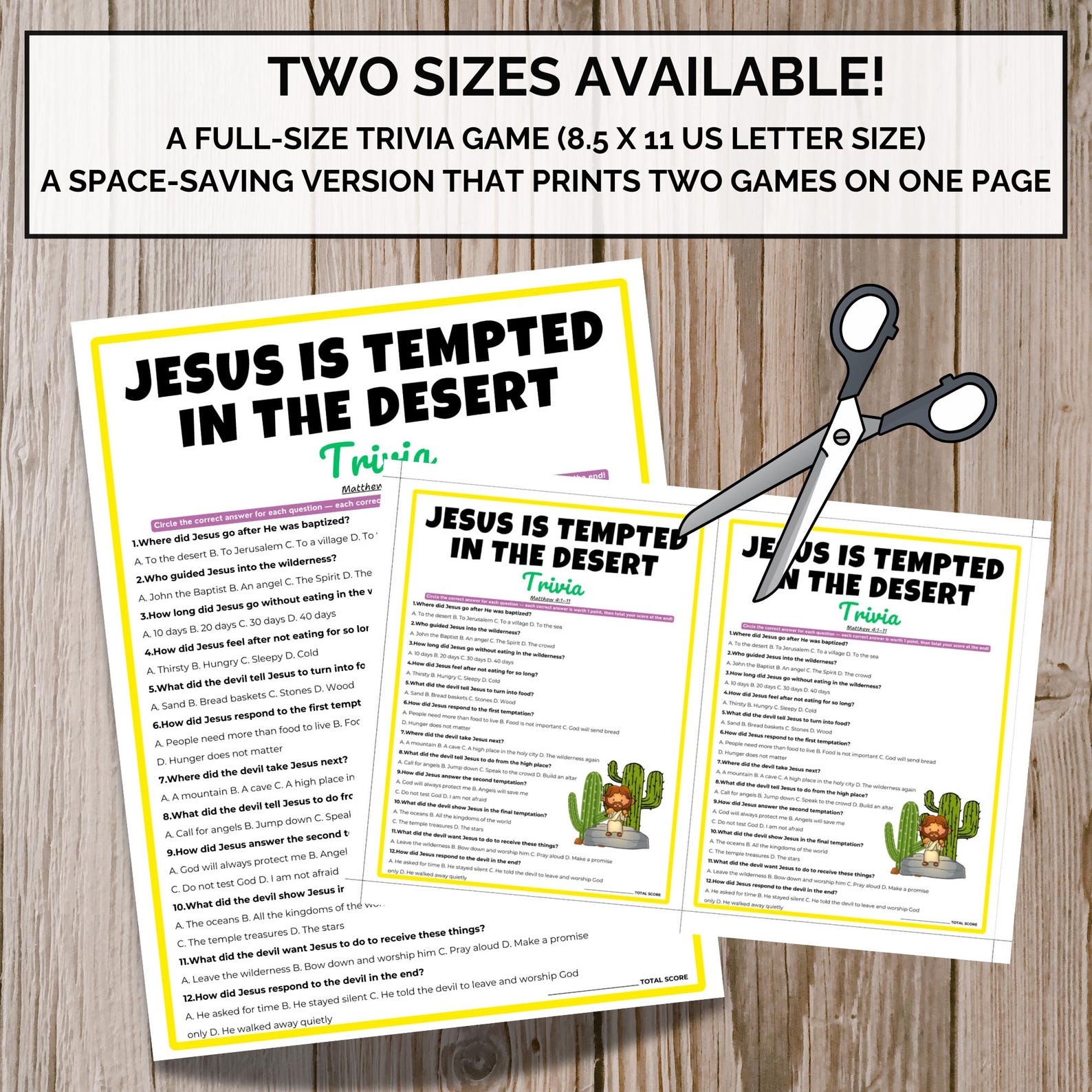 Temptation of Jesus Bible Trivia Game, Sunday School Activity, Children ...