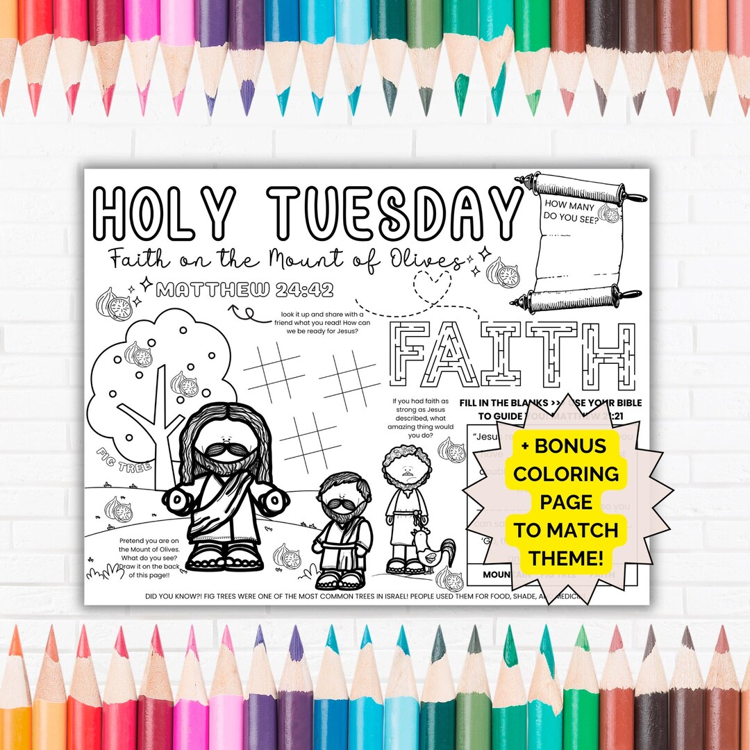 Holy Tuesday Activity Placemat for Kids, Holy Week Easter Crafts, Lent ...