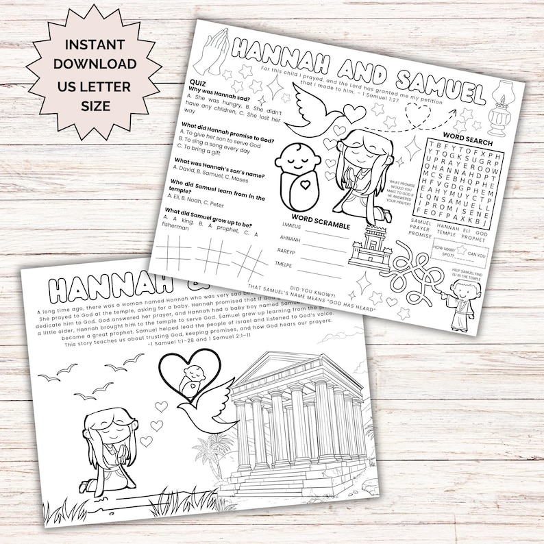 Hannah and Samuel Placemat Activity, Christian Coloring Page, Sunday ...