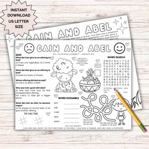 Cain and Abel Printable Placemat, Bible Activity Placemat, Sunday ...