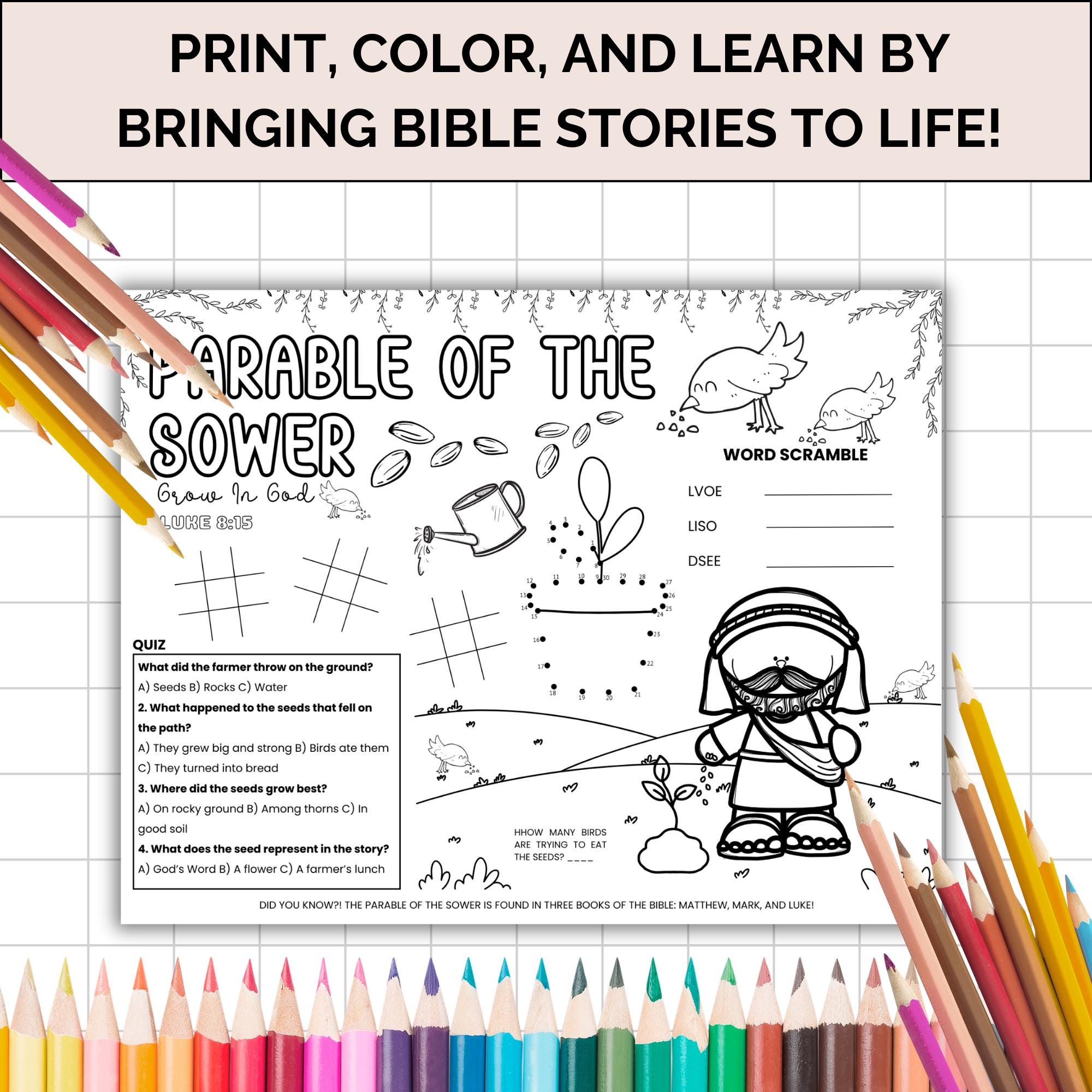 Parable of the Sower Activity Placemat, the Parables of Jesus Coloring ...