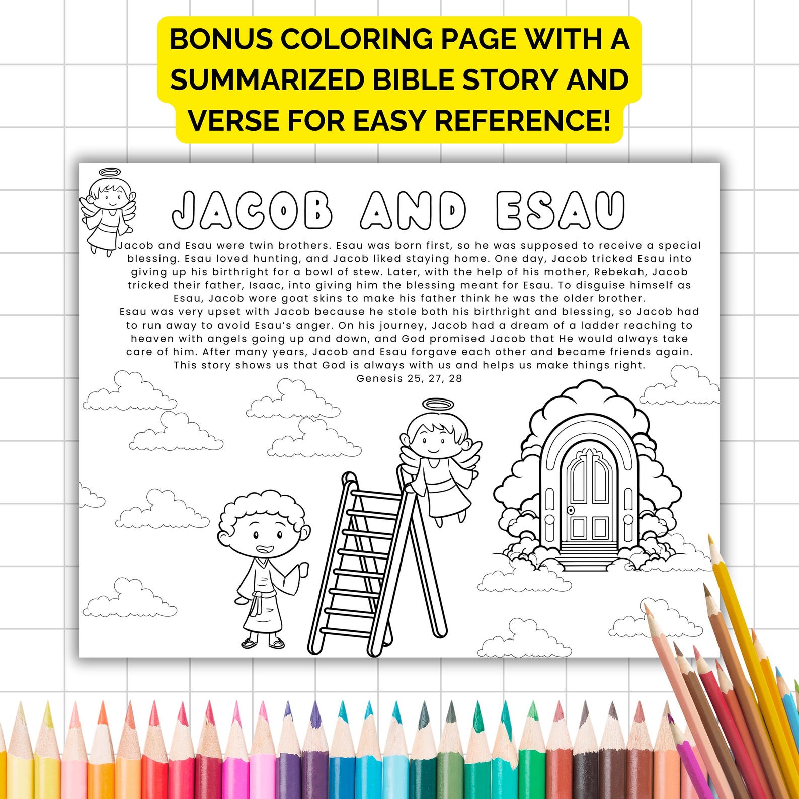 Jacob and Esau Printable Placemat Activity, Old Testament Coloring Page ...