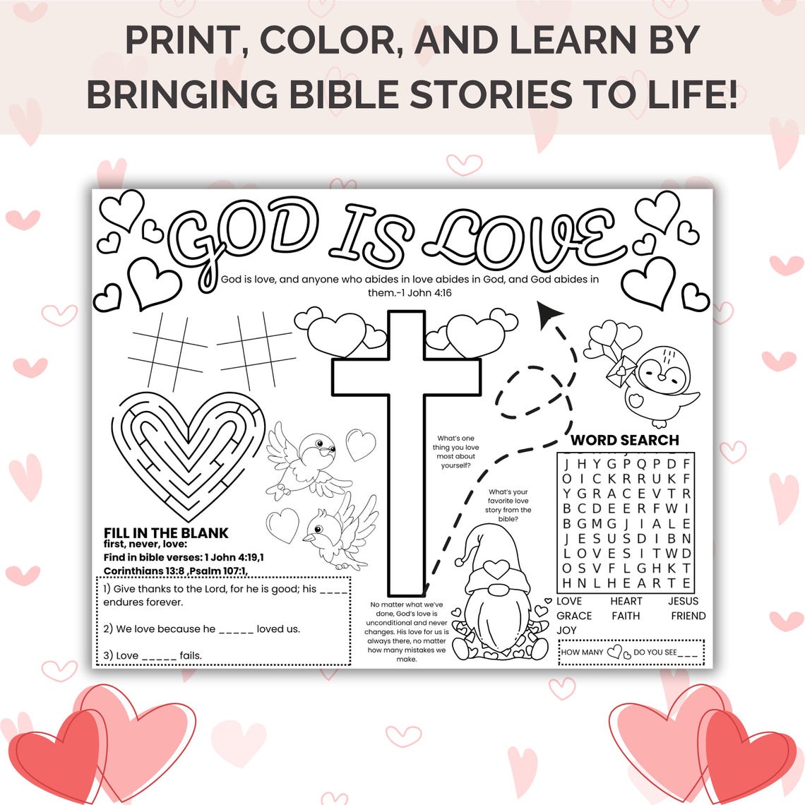 Printable Christian Valentines Day Placemat Activity, God is Love ...