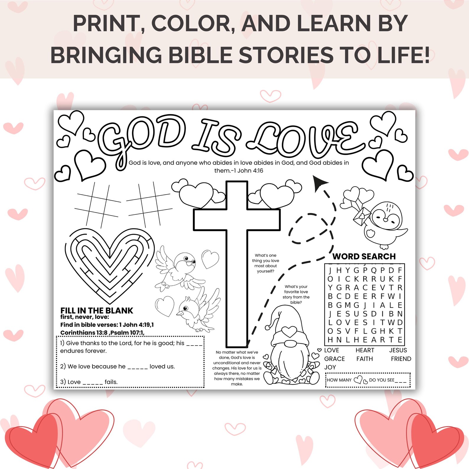 Printable Christian Valentines Day Placemat Activity, God is Love ...