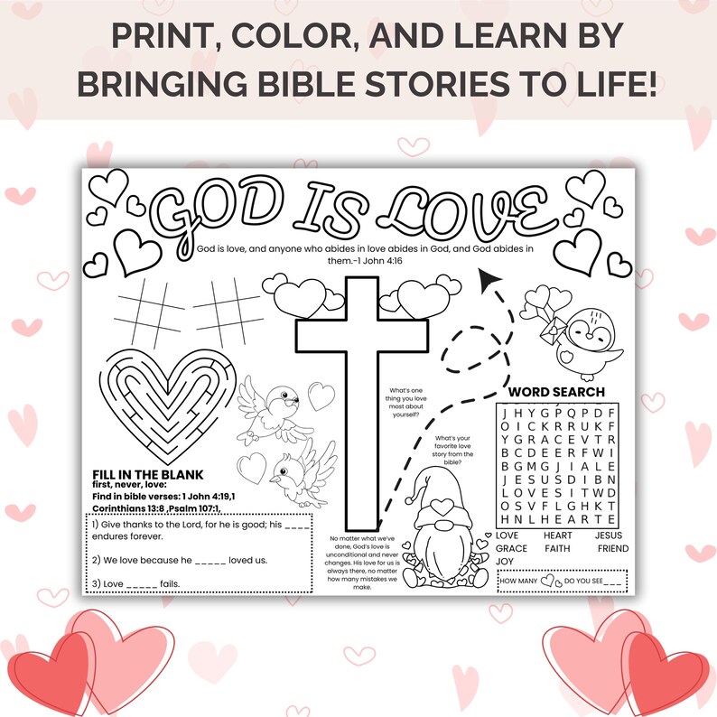 Printable Christian Valentines Day Placemat Activity, God is Love ...