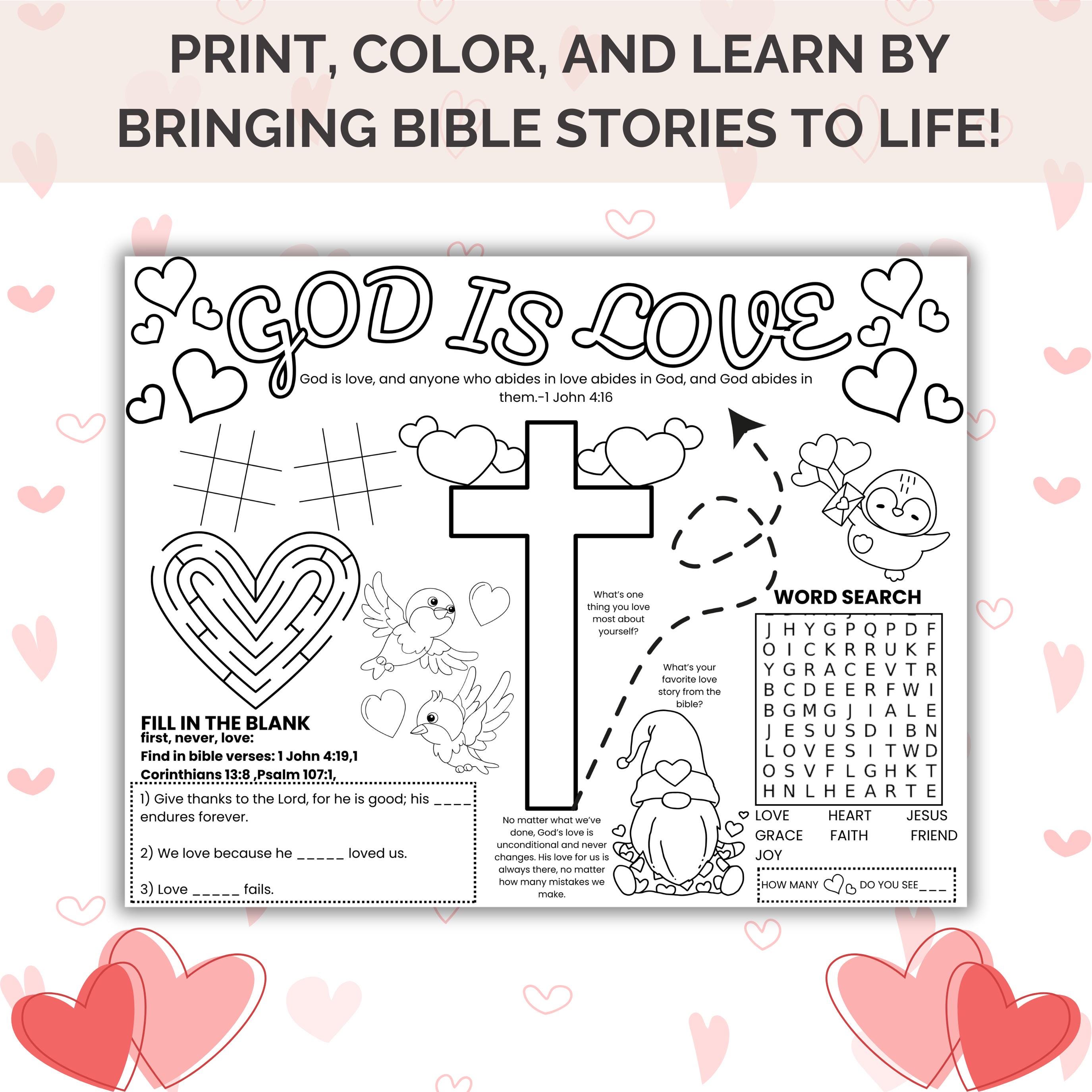 Printable Christian Valentines Day Placemat Activity, God is Love ...