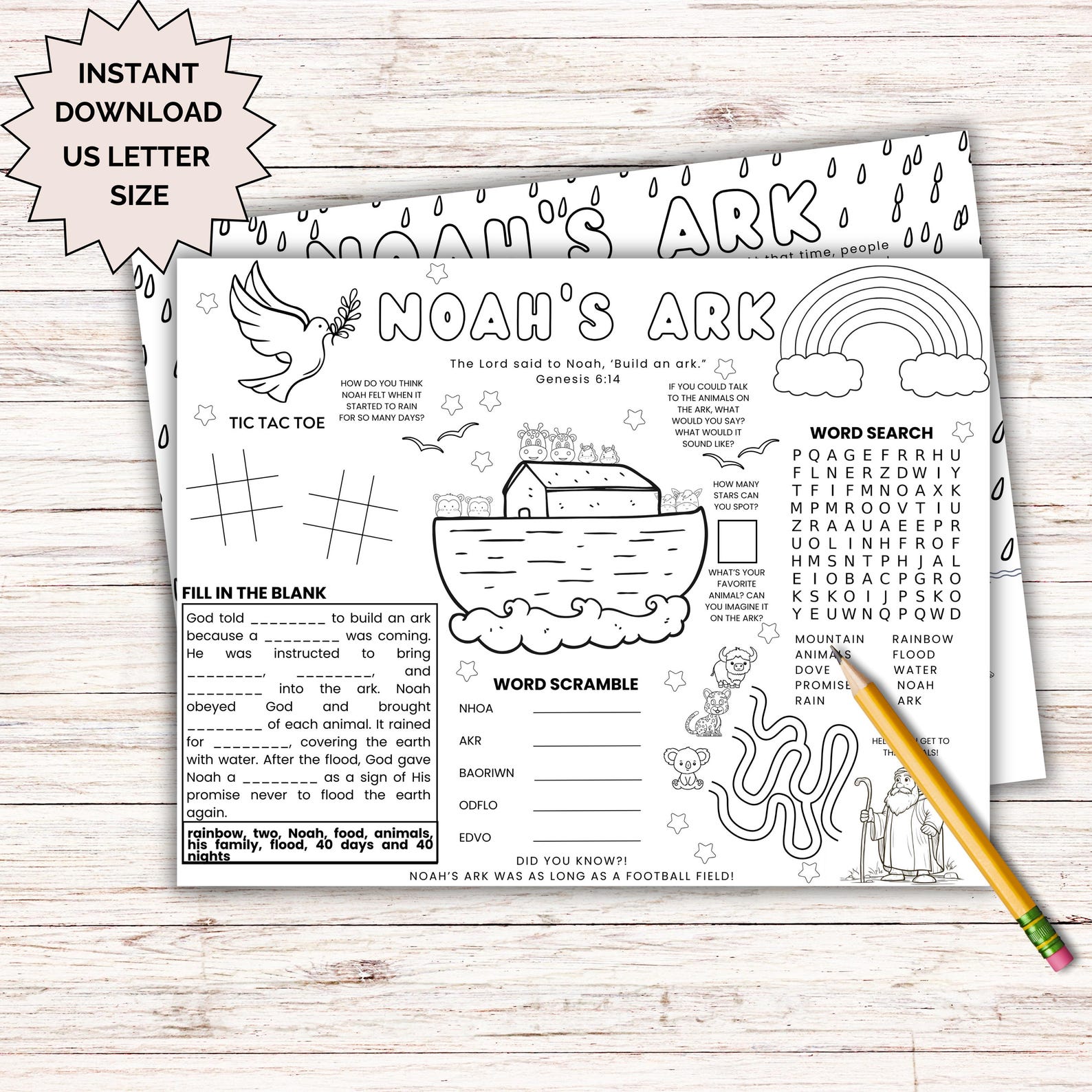 Noahs Ark Activity, Bible Coloring Games, Old Testament Study Guide for ...