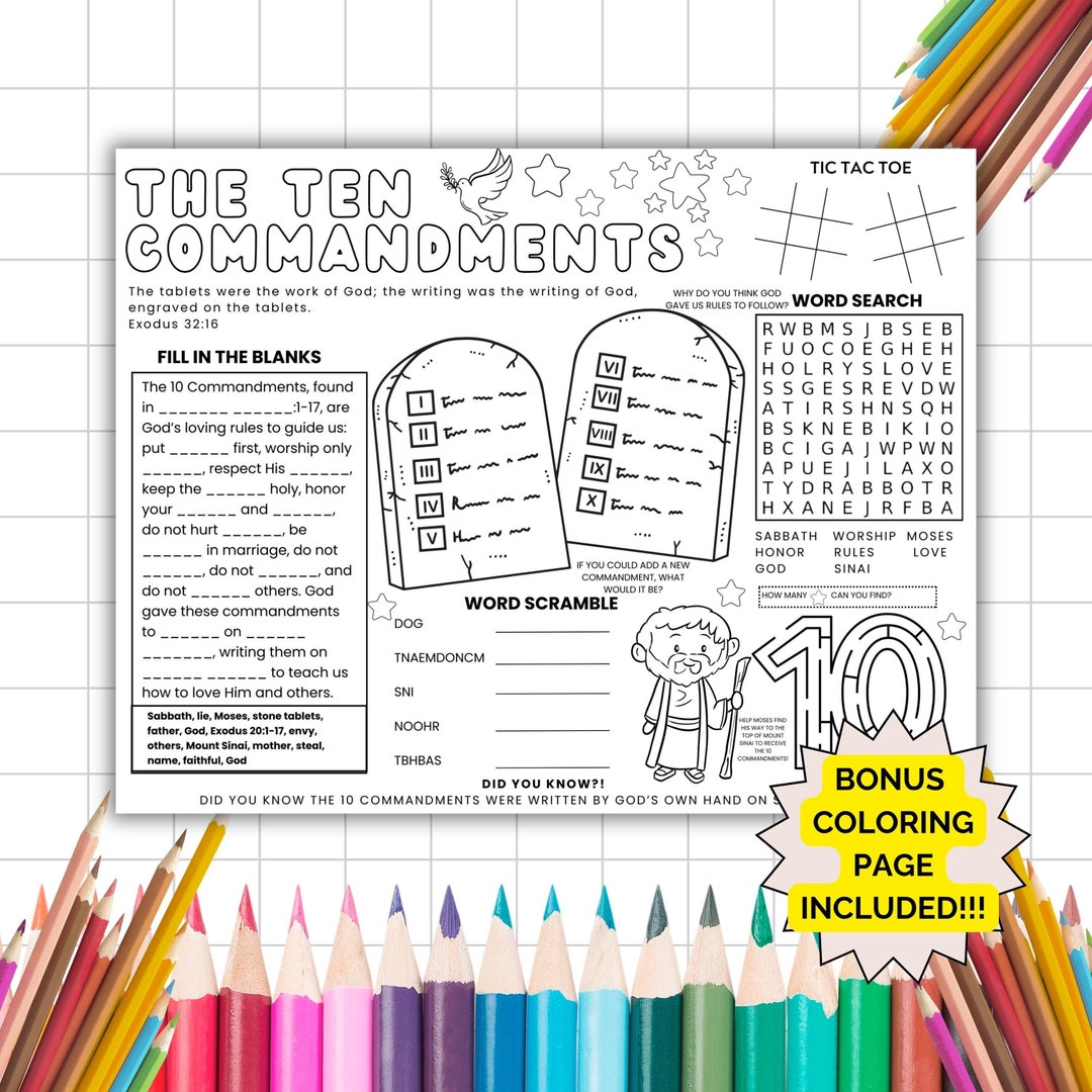 The 10 Commandments Activity Placemat Sheet, Old Testament Sunday ...