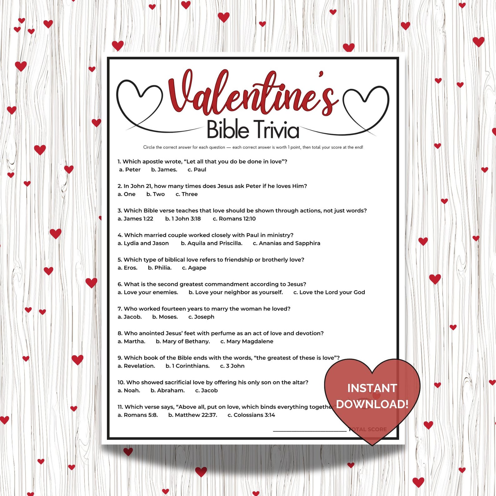 Valentine's Bible Trivia Game, Christian Valentine's Trivia Game ...