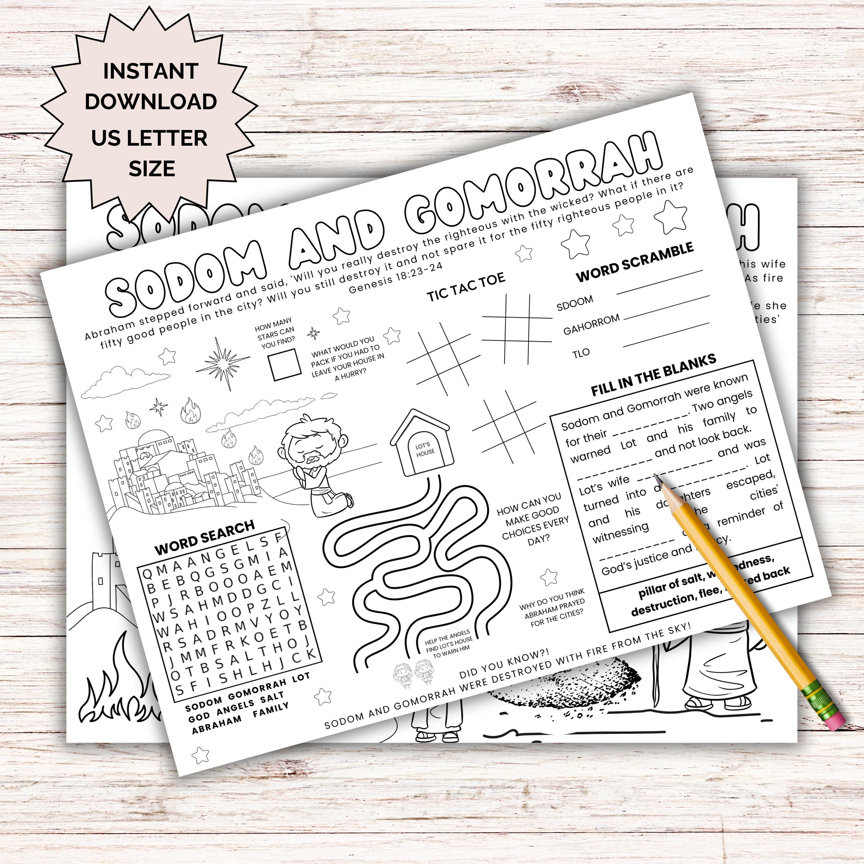 Sodom and Gomorrah Printable Placemat Activity, Old Testament Sunday ...