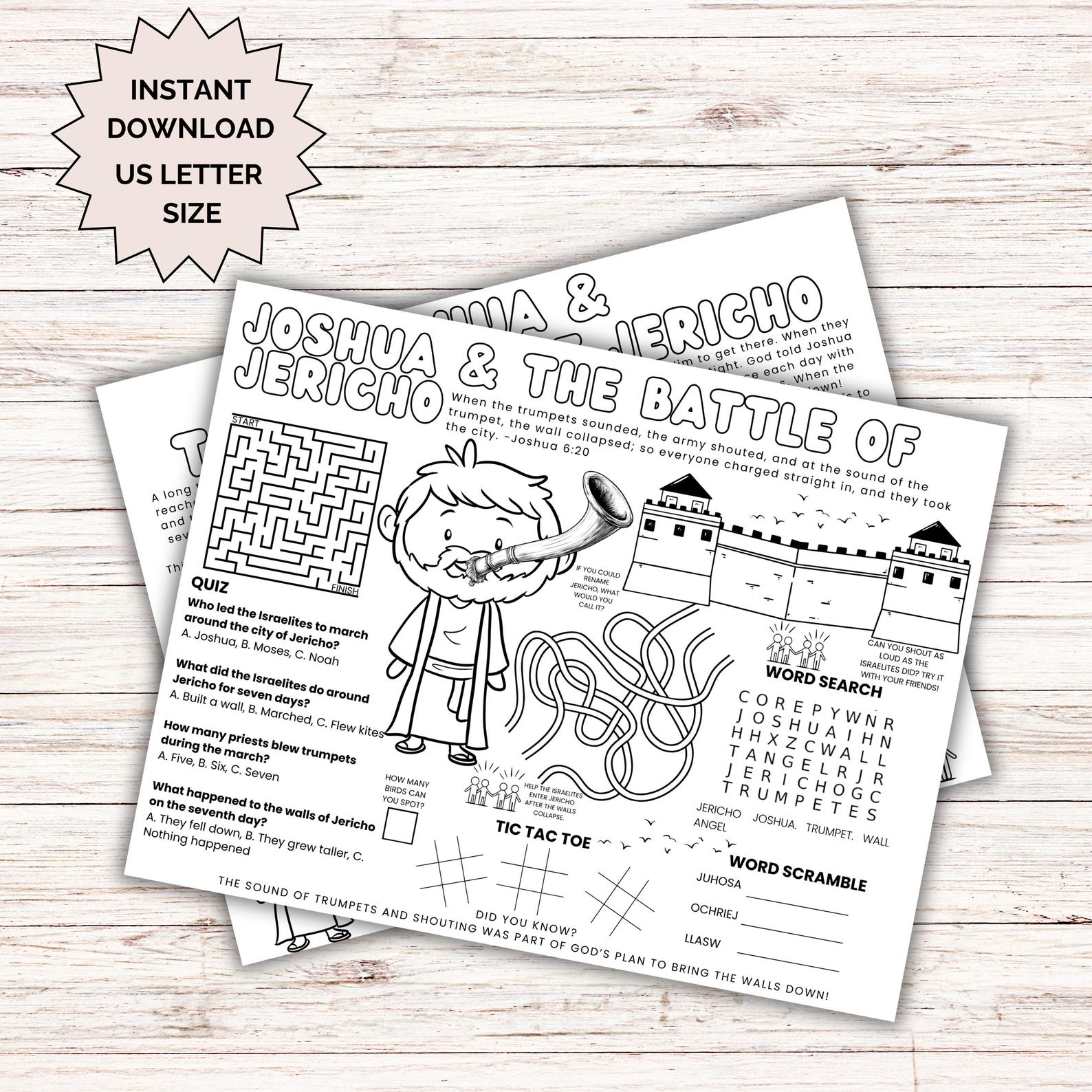 Joshua and the Battle of Jericho Activity Placemat, Bible Activity ...