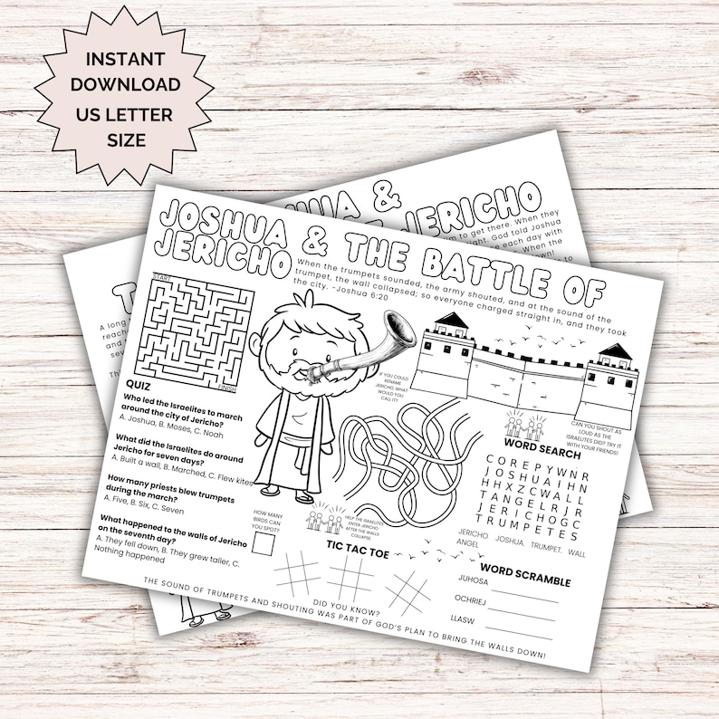 Joshua and the Battle of Jericho Activity Placemat, Bible Activity ...
