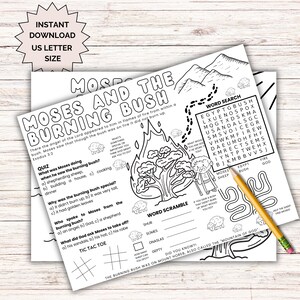 Moses and the Burning Bush Printable Placemat Activity, Old Testament ...